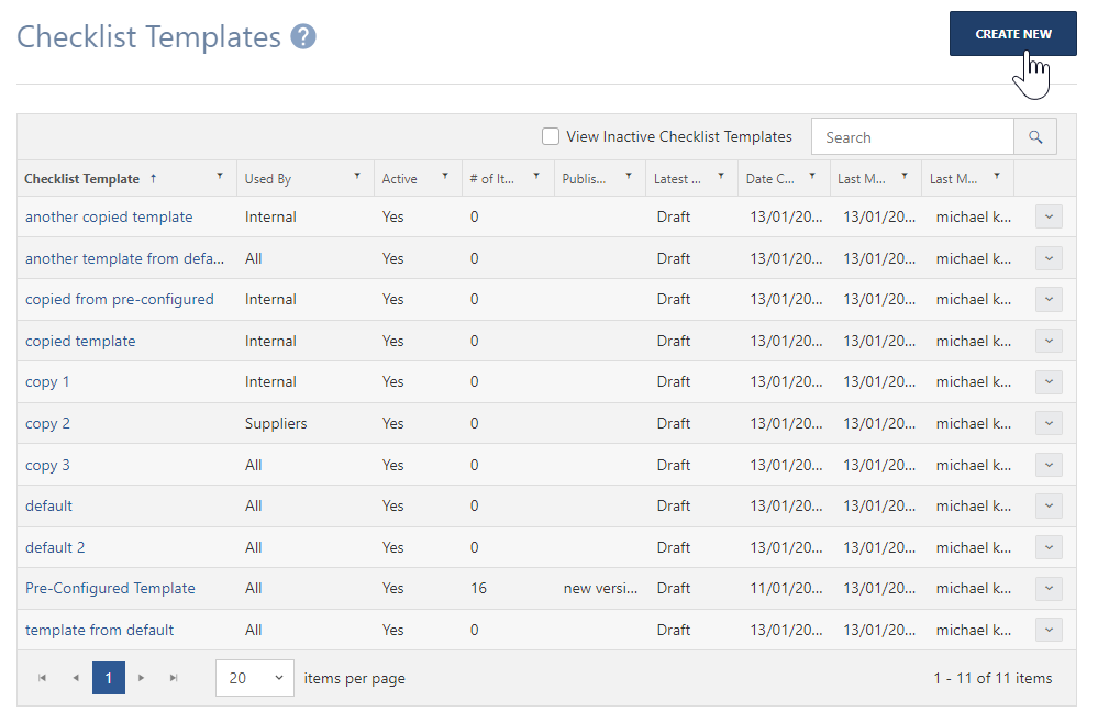 APQP/PPAP: Checklist Template List Page – Net-Inspect